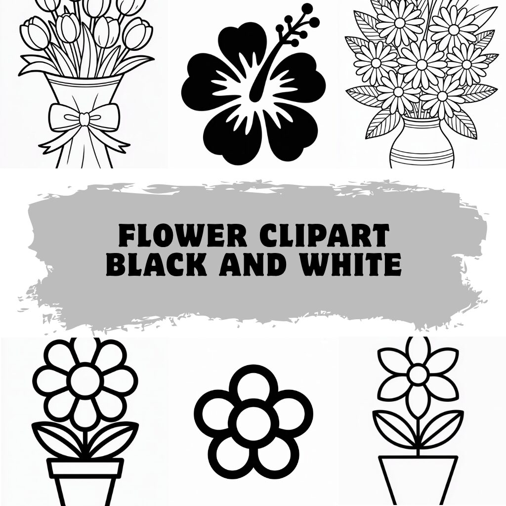 89 Flower Clipart Black and White Free